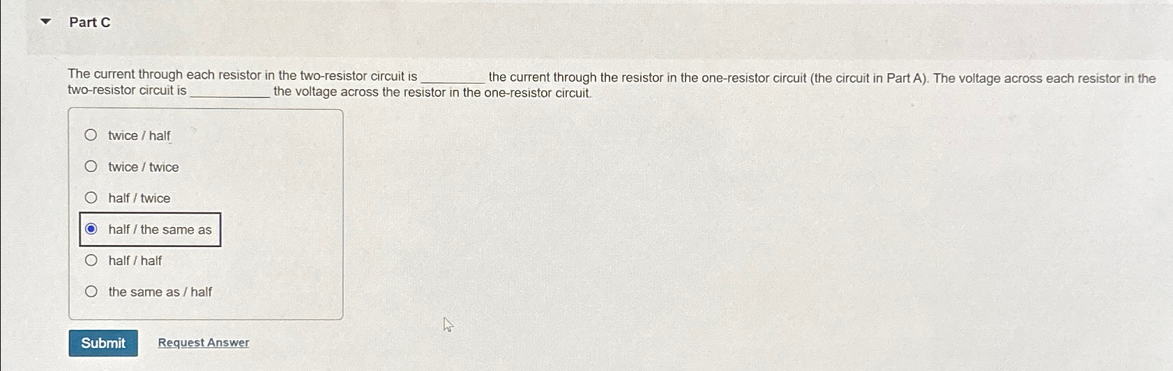 Solved Part CThe current through each resistor in the | Chegg.com