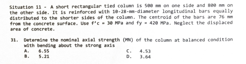 Solved Situation 11 - ﻿A short rectangular tied column is | Chegg.com