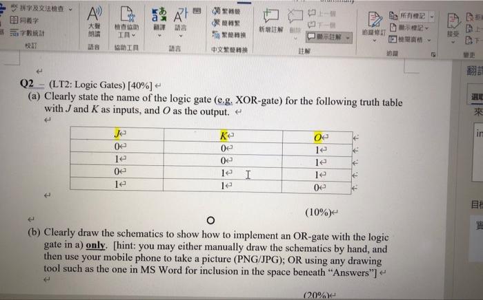 Q2 - (LT2: Logic Gates) [40%] (a) Clearly state the | Chegg.com
