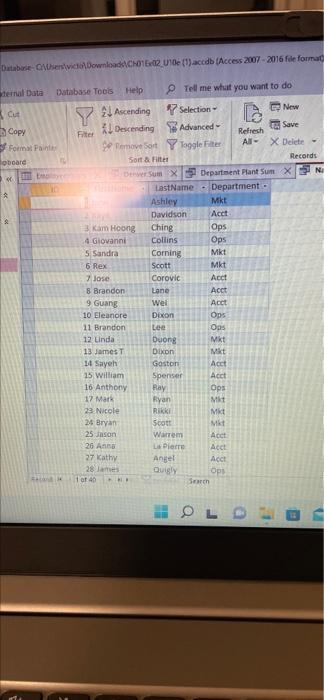 AE1-2: The database in the Microsoft Access file | Chegg.com