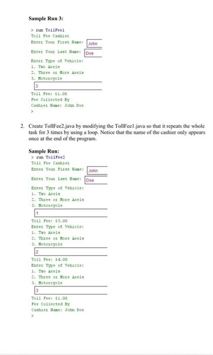 Solved 1. Create a Java class, Tolifeel java, for a toll | Chegg.com