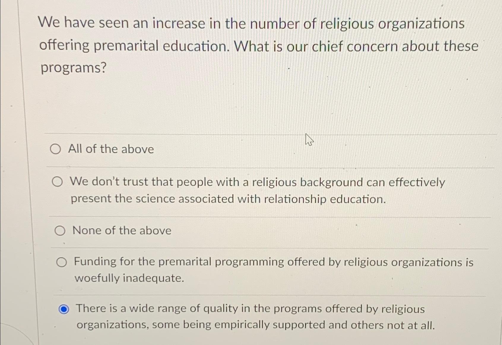 Solved We have seen an increase in the number of religious | Chegg.com