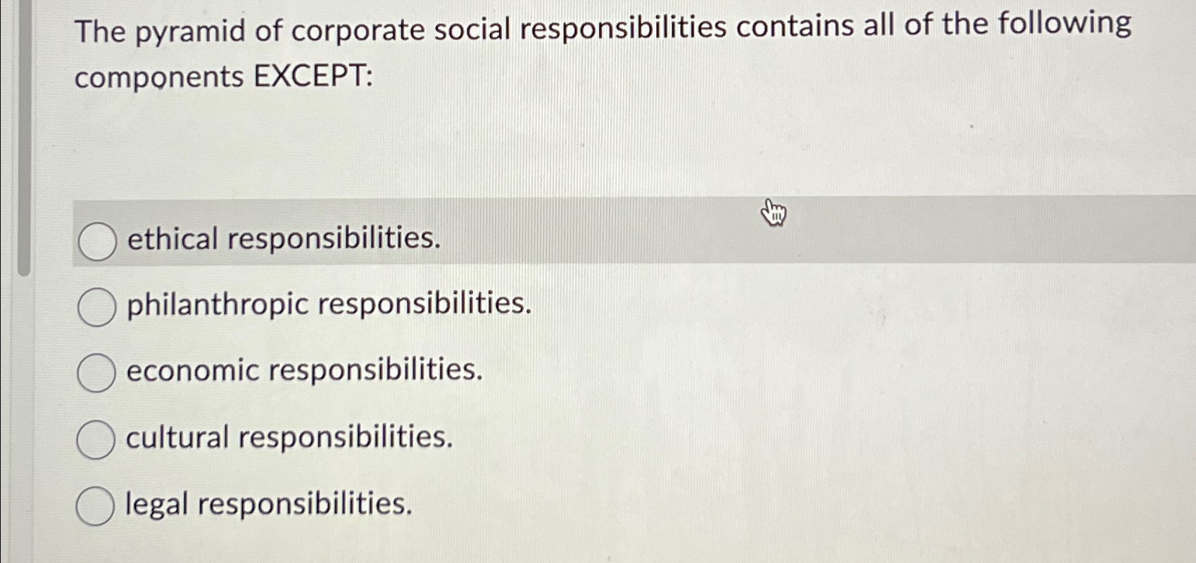 Solved The pyramid of corporate social responsibilities | Chegg.com