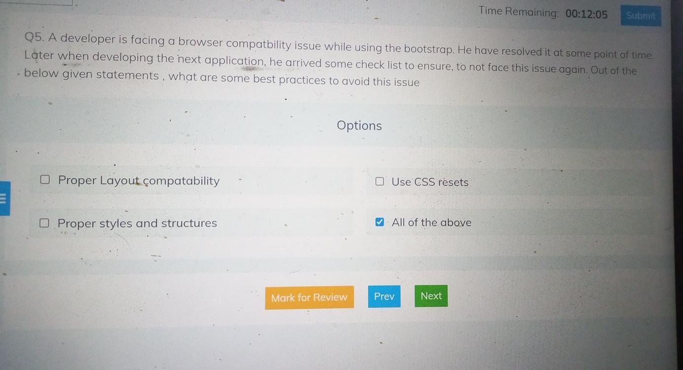 Solved Time Remaining: 00:12:05Q5. A developer is facing a | Chegg.com Solved Time Remaining: 00:12:05Q5. A developer is facing a | Chegg.com