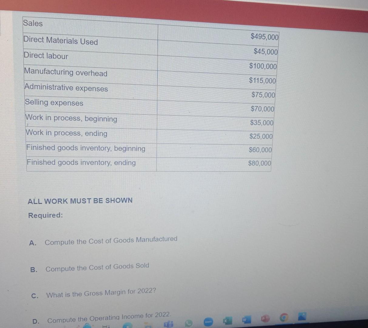 Solved Sales ALL WORK MUST BE SHOWN Required: A. Compute the | Chegg.com