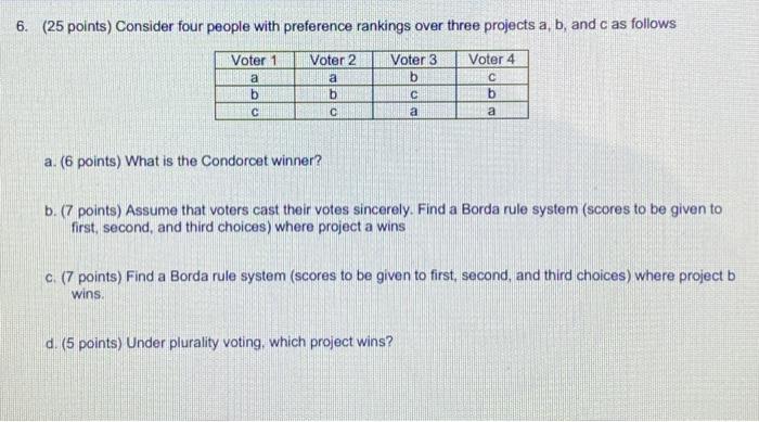 Solved 6. (25 points) Consider four people with preference | Chegg.com