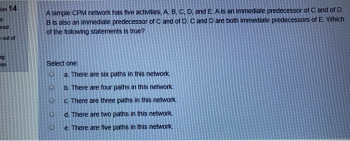 Solved ion 14 A simple CPM network has five activities, A, | Chegg.com