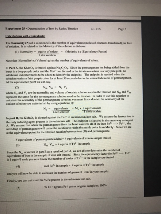 Solved xperiment 25. Determination of Iron by Redox | Chegg.com