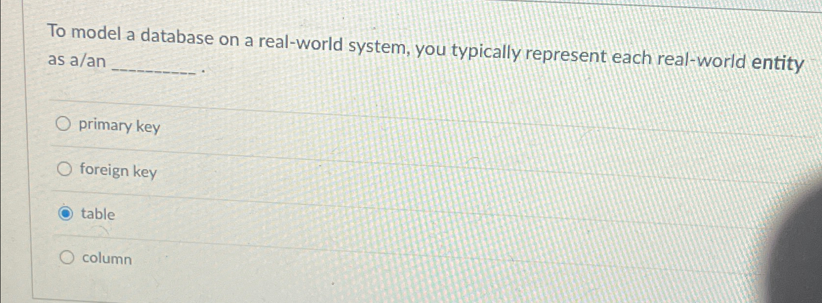 Solved To model a database on a real-world system, you | Chegg.com