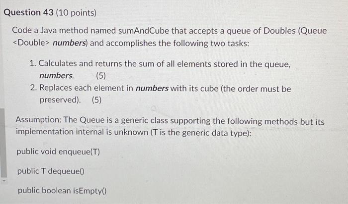Solved Code a Java method named sumAndCube that accepts a | Chegg.com