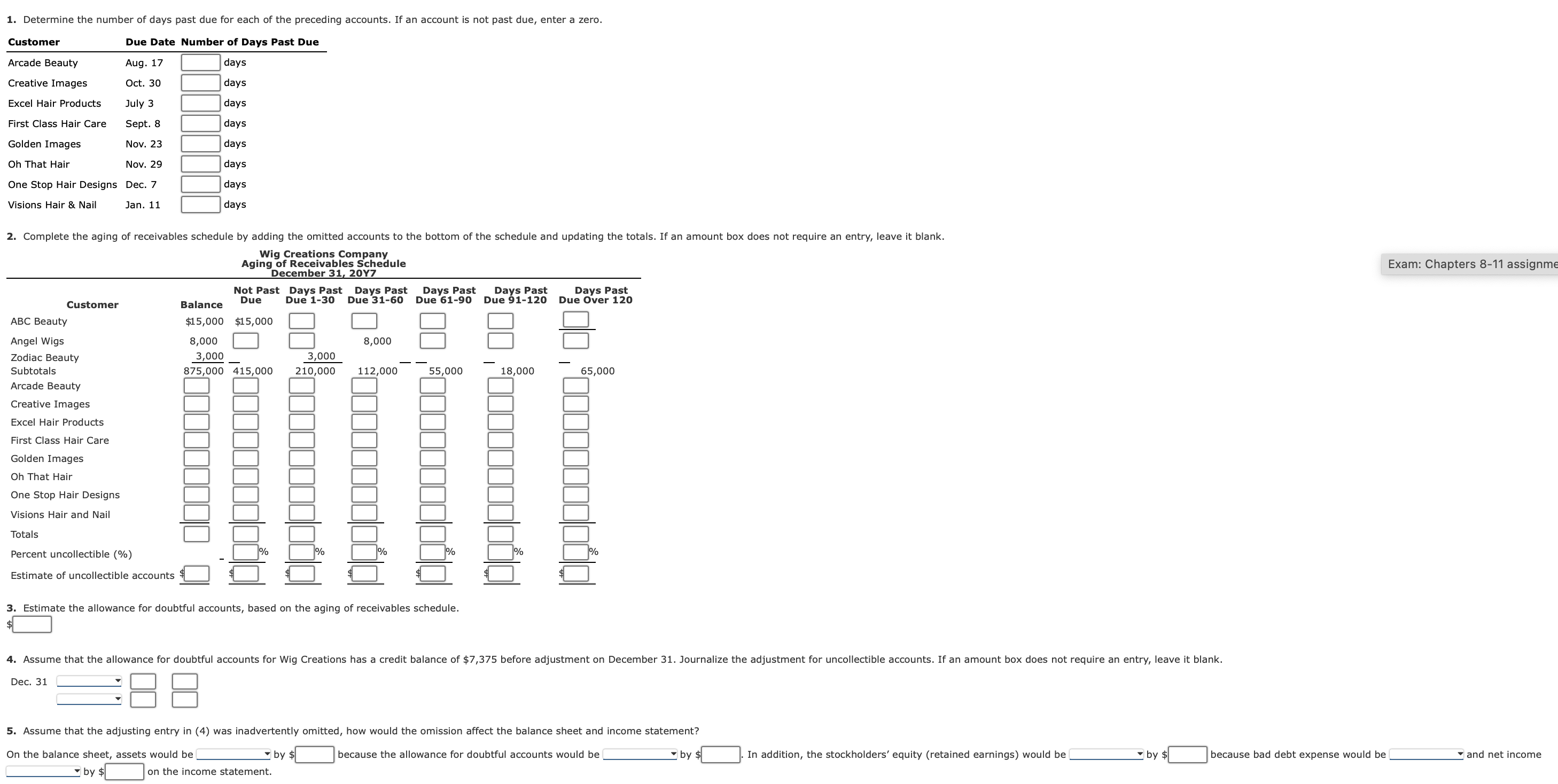Solved Aging of Receivables; Estimating Allowance for | Chegg.com