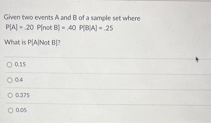 Solved Given two events A and B of a sample set where | Chegg.com