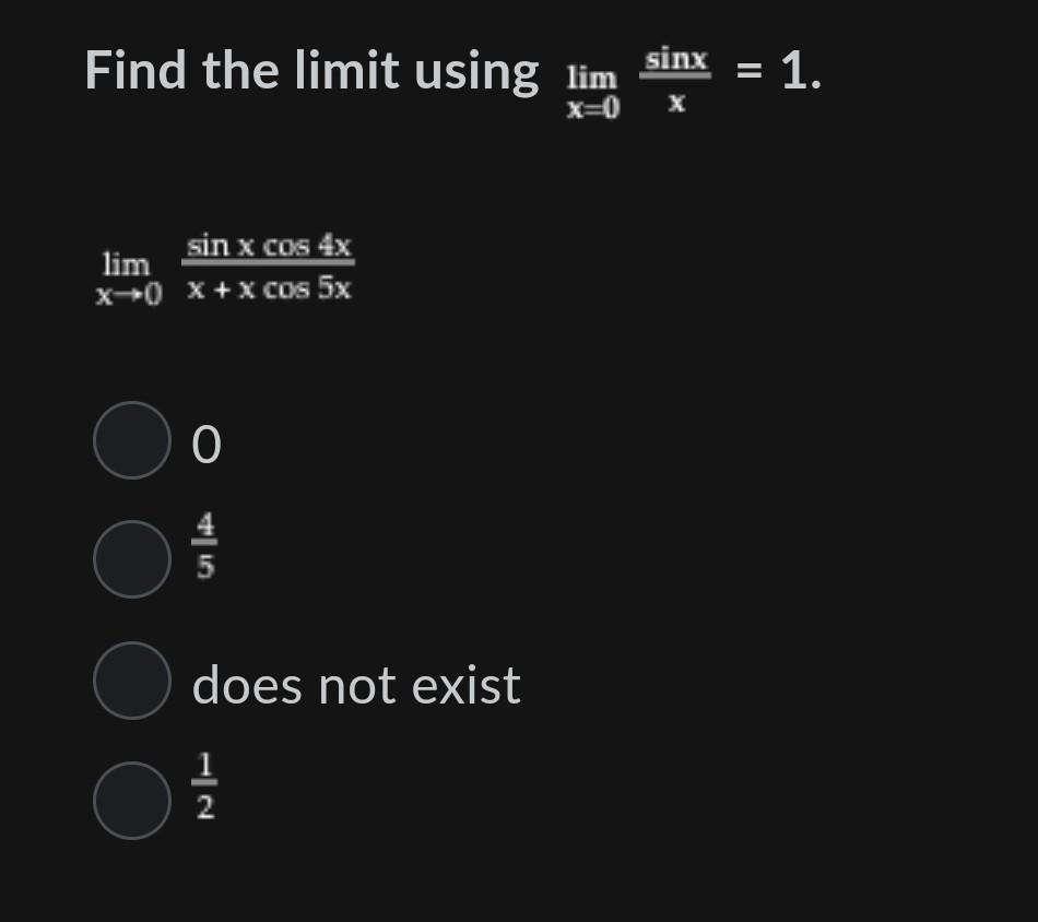 Solved Find the limit using lim sinx = 1. = x=0 lim sin x | Chegg.com