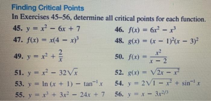 Solved - Finding Critical Points In Exercises 45–56, | Chegg.com