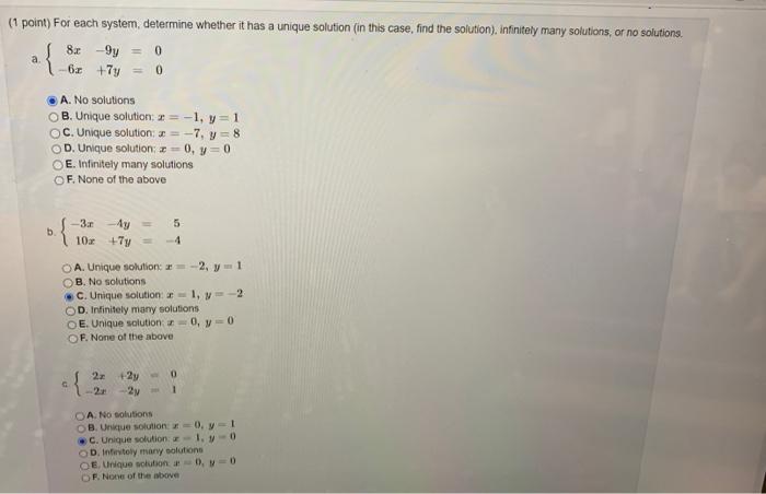 Solved int) For each system, determine whether it has a | Chegg.com