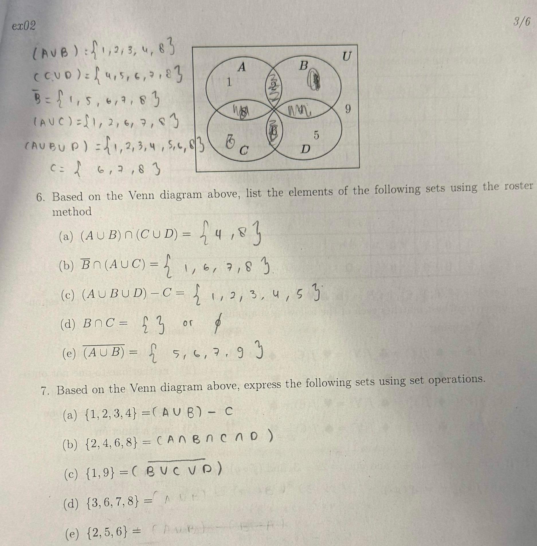 Solved ex0236Based on the Venn diagram above, list the | Chegg.com