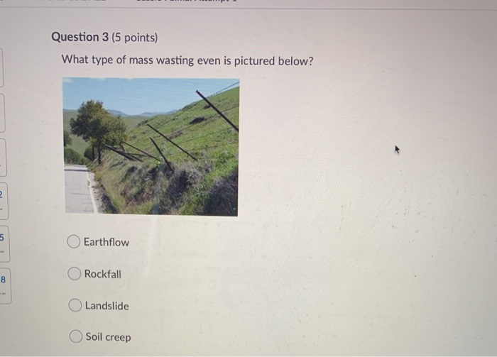 Solved Question 3 (5 points) What type of mass wasting even | Chegg.com