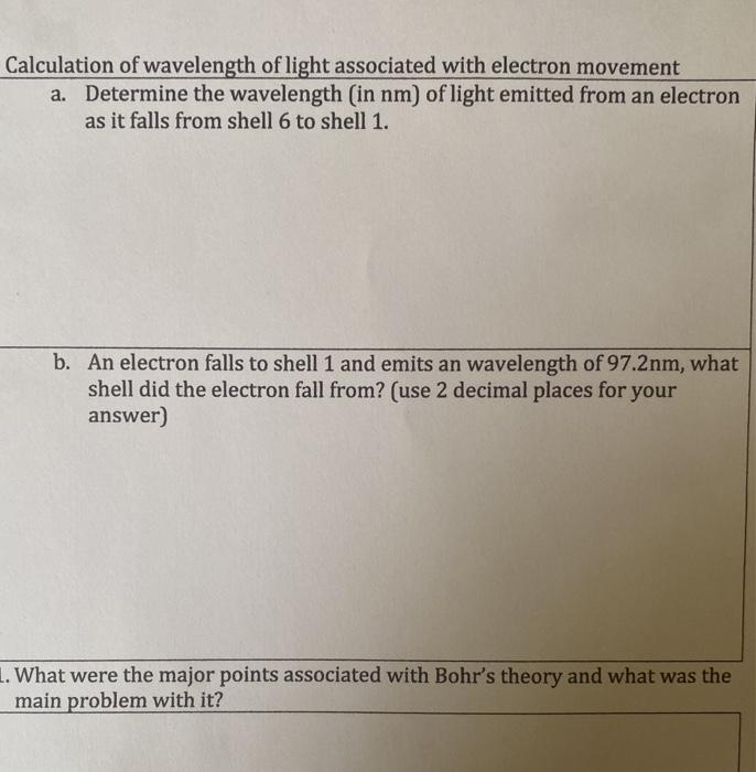Solved Calculation Of Wavelength Of Light Associated With