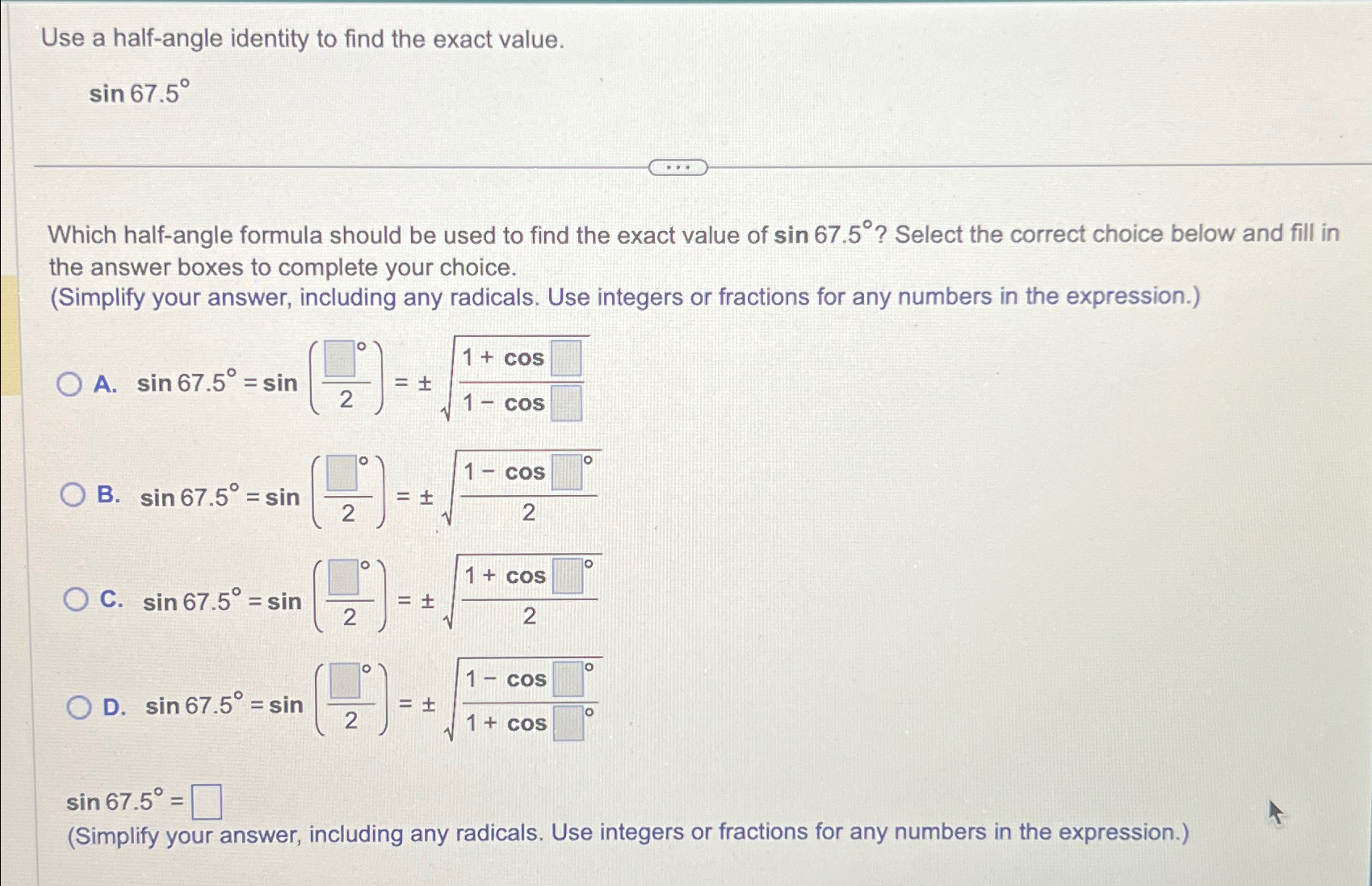 Solved Use a half-angle identity to find the exact | Chegg.com