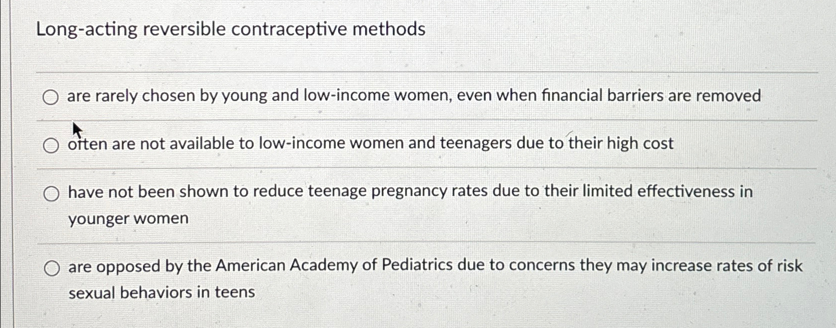Solved Long-acting reversible contraceptive methodsare | Chegg.com