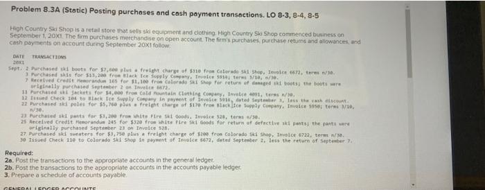 Solved Problem 8.3A (Static) Posting purchases and cash | Chegg.com
