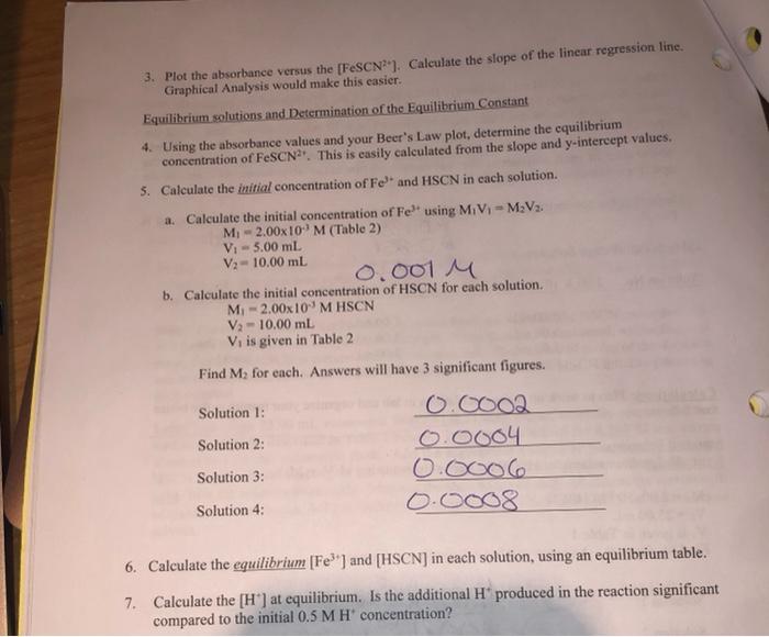 6. Calculate the equilibrium [Fe3+ ] and [HSCN] in | Chegg.com