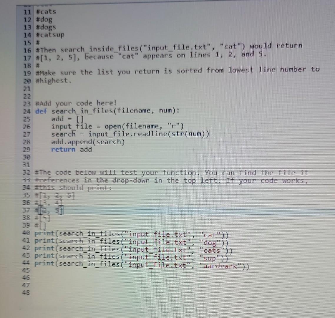 Solved 1 HWite a function called search inside files. | Chegg.com