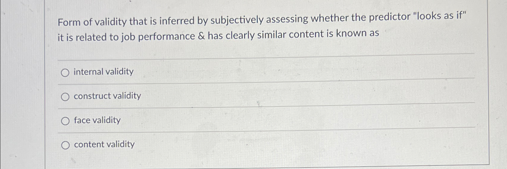 Solved Form of validity that is inferred by subjectively | Chegg.com