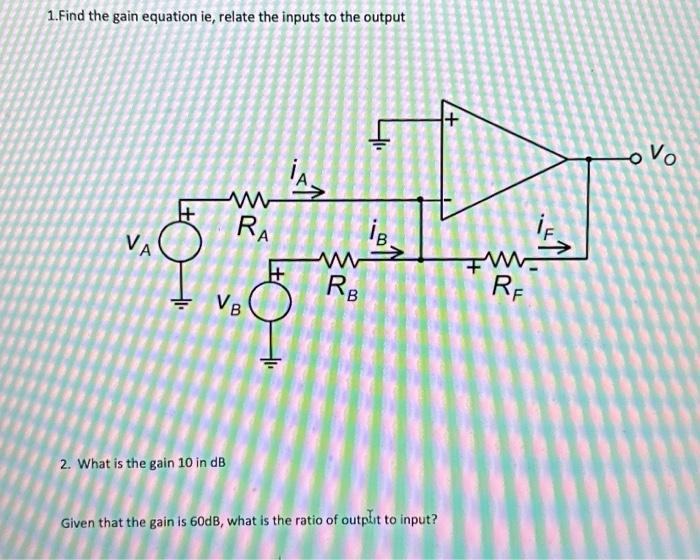 Solved 1.Find the gain equation ie, relate the inputs to the | Chegg.com