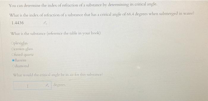 Solved You can determine the index of refraction of a | Chegg.com