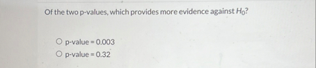 Solved Of the two p-values, which provides more evidence | Chegg.com