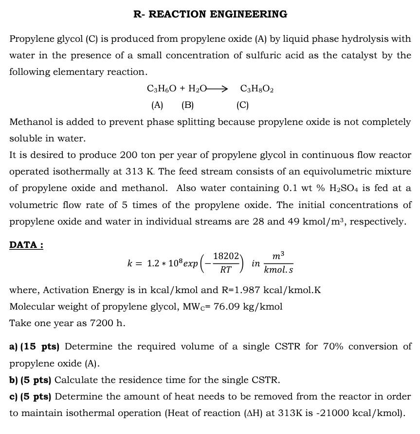 Solved Propylene glycol (C) is produced from propylene oxide | Chegg.com
