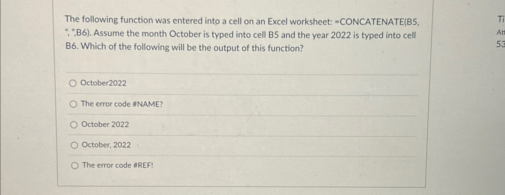Solved The following function was entered into a cell on an | Chegg.com