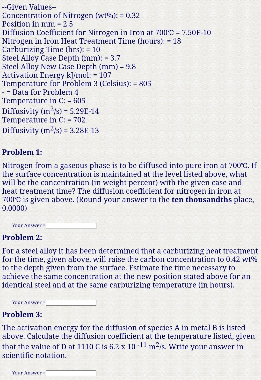 Solved --Given Values-- Concentration of Nitrogen (wt\%): | Chegg.com