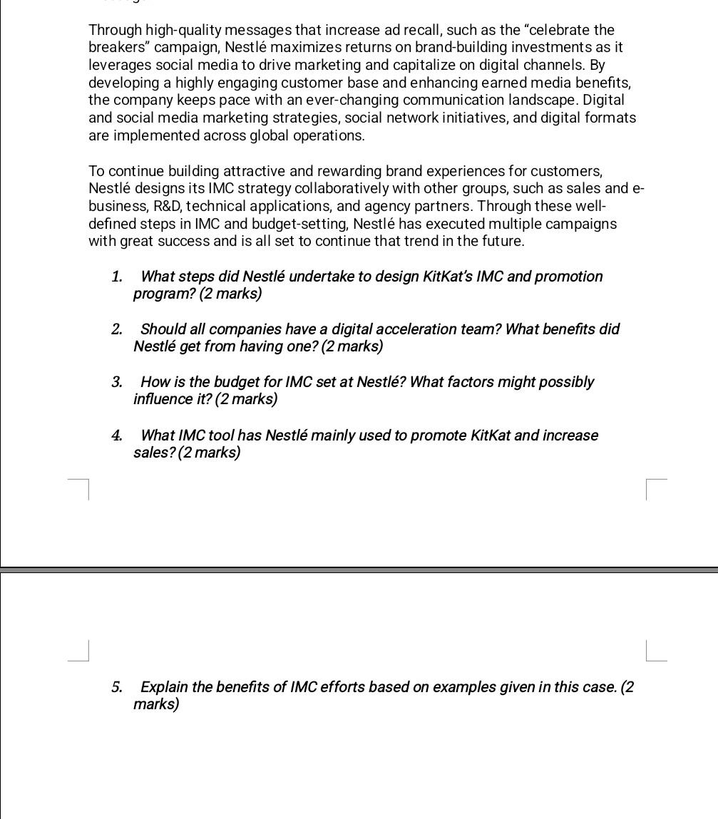 Solved Developing Effective Communications At Nestlé, the | Chegg.com