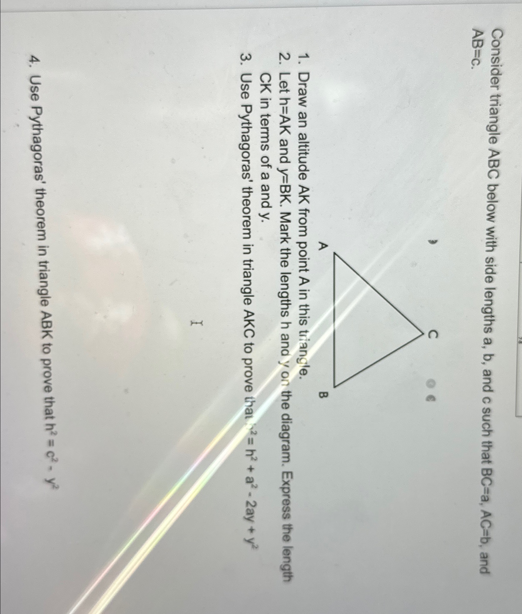 Solved Consider triangle ABC below with side lengths a,b, | Chegg.com