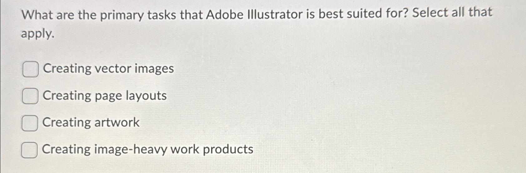 Solved What are the primary tasks that Adobe Illustrator is | Chegg.com
