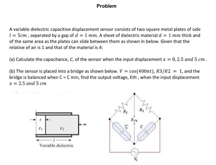 Solved A variable dielectric capacitive displacement sensor | Chegg.com Solved A variable dielectric capacitive displacement sensor | Chegg.com