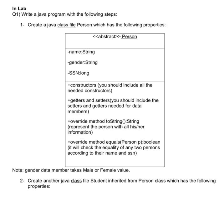 Solved In Lab Q1) Write a java program with the following | Chegg.com