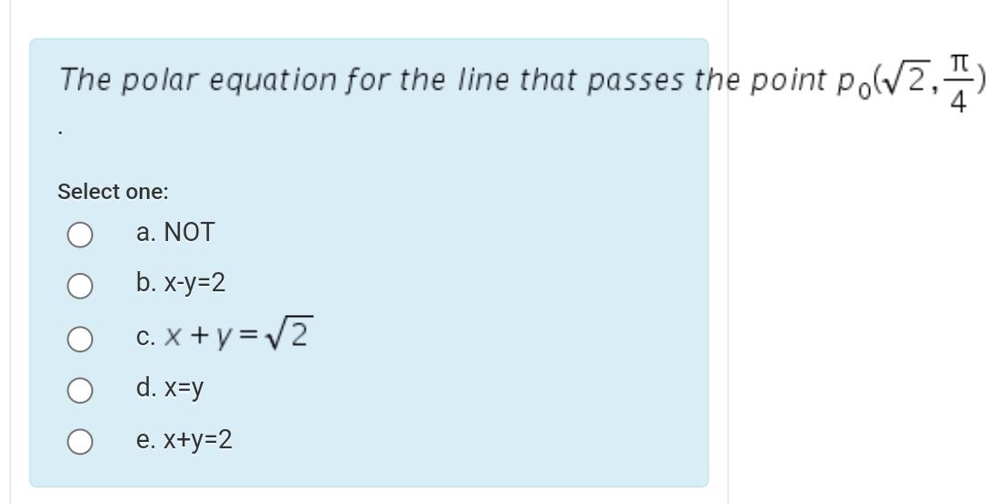 Solved The polar equation for the line that passes the point | Chegg.com