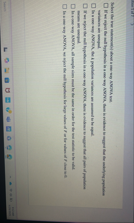 Solved tion 1 ﻿of 7Select the true statement(s) ﻿about a | Chegg.com