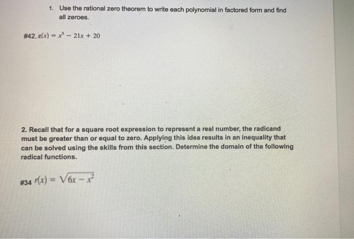 Solved Use the rational zero theorem to write each | Chegg.com