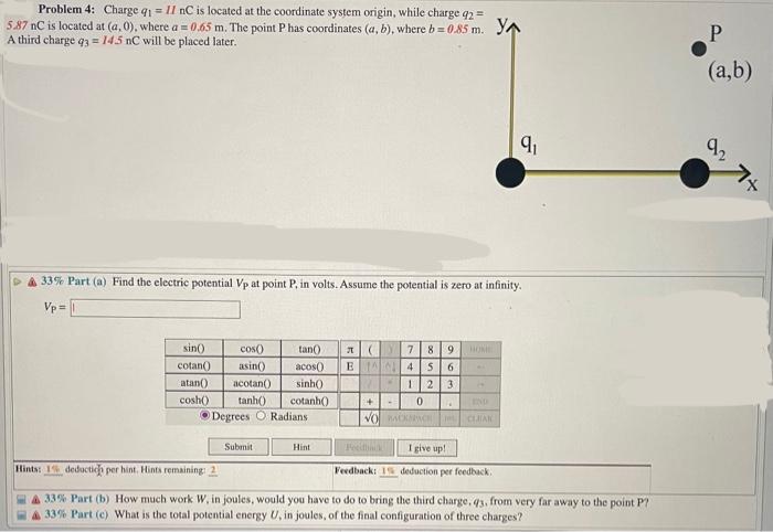 Solved Problem 4: Charge q1=∥nC is located at the coordinate | Chegg.com