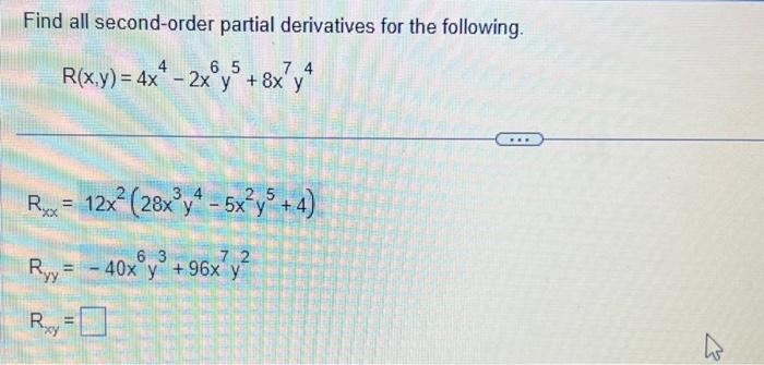 Solved Find all second-order partial derivatives for the | Chegg.com