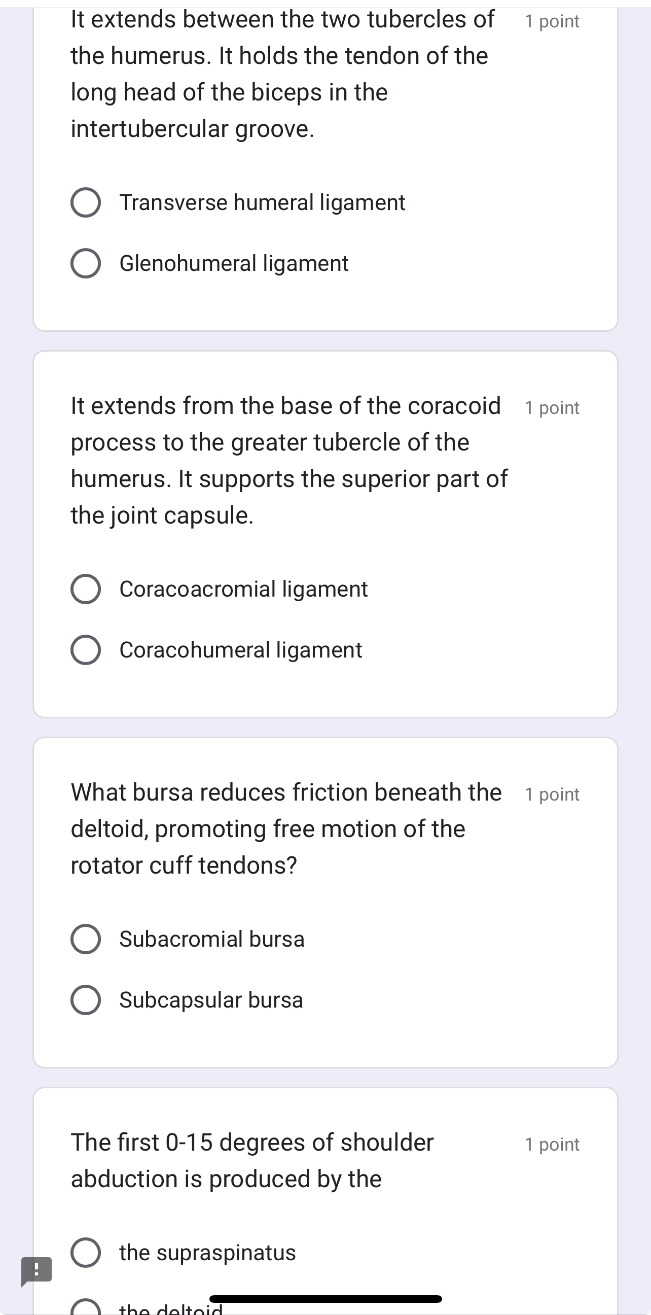 Solved It extends between the two tubercles of1 ﻿pointthe | Chegg.com
