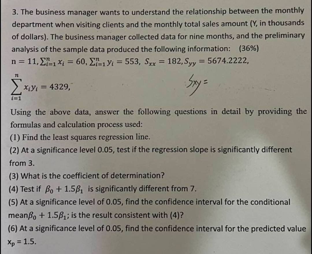 Solved The business manager wants to understand the | Chegg.com