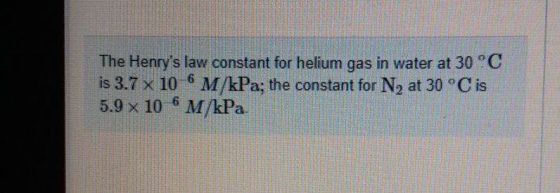 Solved The Henry's law constant for helium gas in water at | Chegg.com