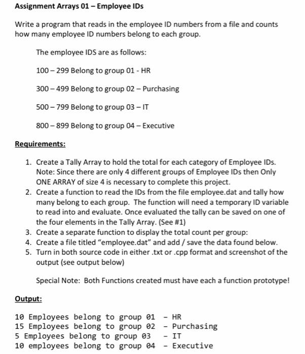 Solved Assignment Arrays 01 Employee Ids Write A Program