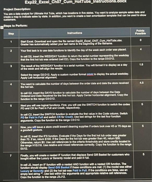Exp22_Excel_Ch07_Cum_Hottubs_Instructions.docx | Chegg.com