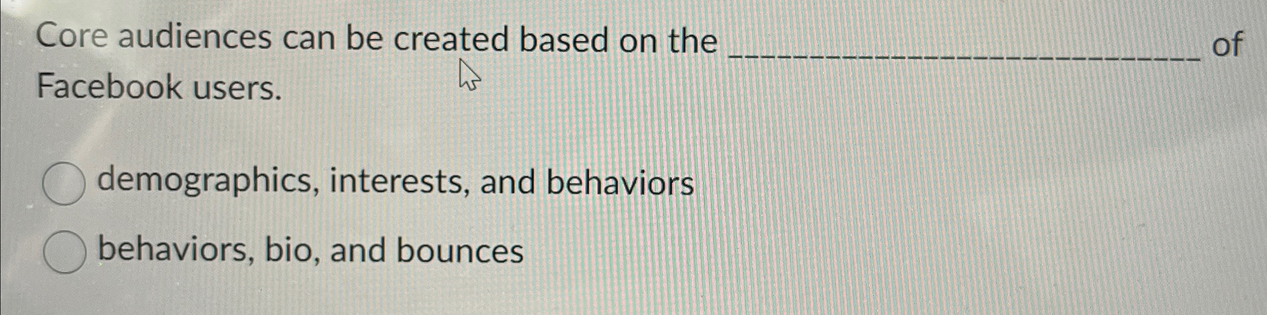 Solved Core audiences can be created based on the Facebook | Chegg.com